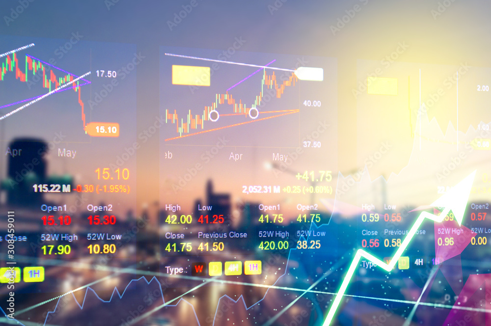 Stock market digital graph chart on LED display concept. A large ...