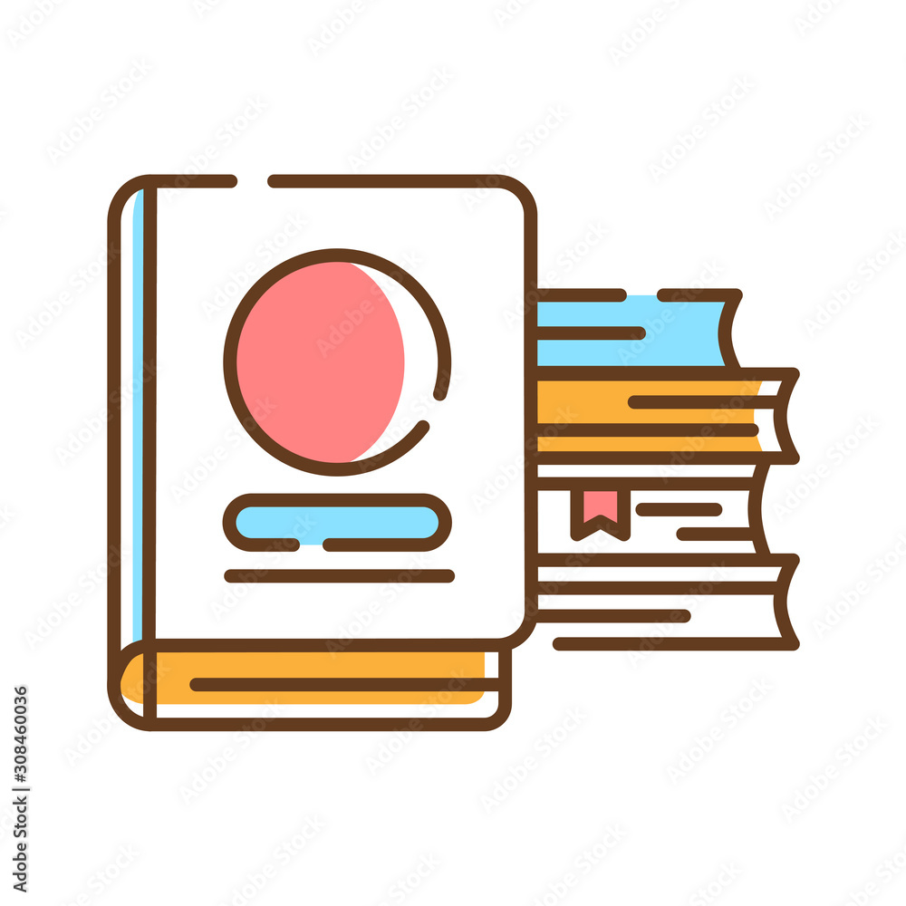 Books stack color line icon. Pictogram for web page, mobile app, promo. UI UX GUI design element ...