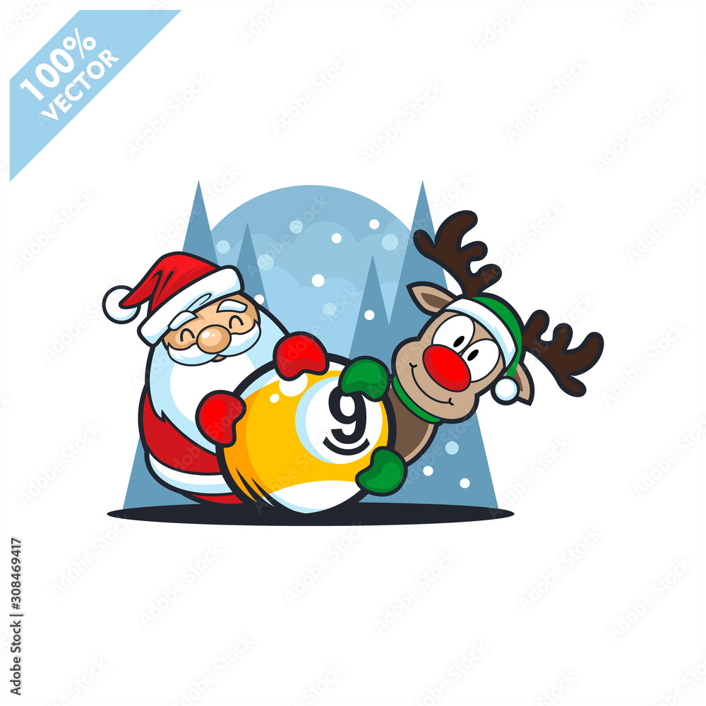 Billiard 9 ball with santa claus christmas theme logo vector Stock ...