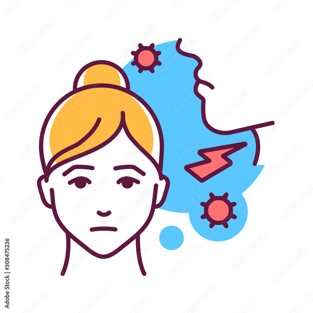 Sore throat color line icon. Flu symptom. Pain, inflammation or ...
