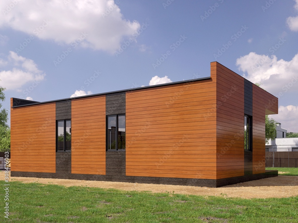 3d render of a modern frame building - detailed concept of construction ...