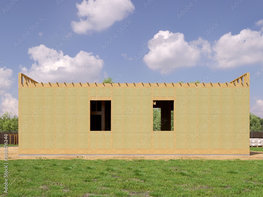 3d render of a modern frame building - detailed concept of construction ...