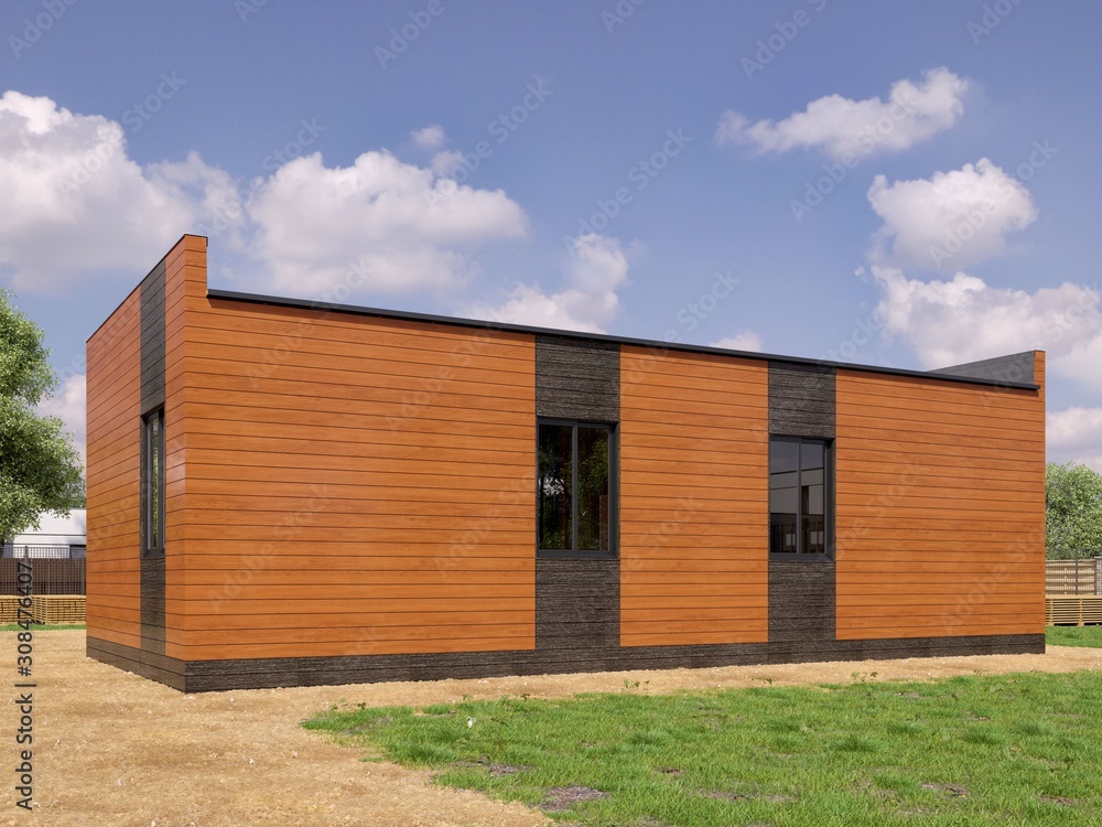 3d render of a modern frame building - detailed concept of construction ...