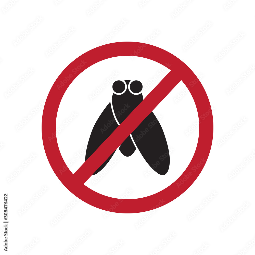Fly silhouette sign with red crossed out circle on white isolated ...