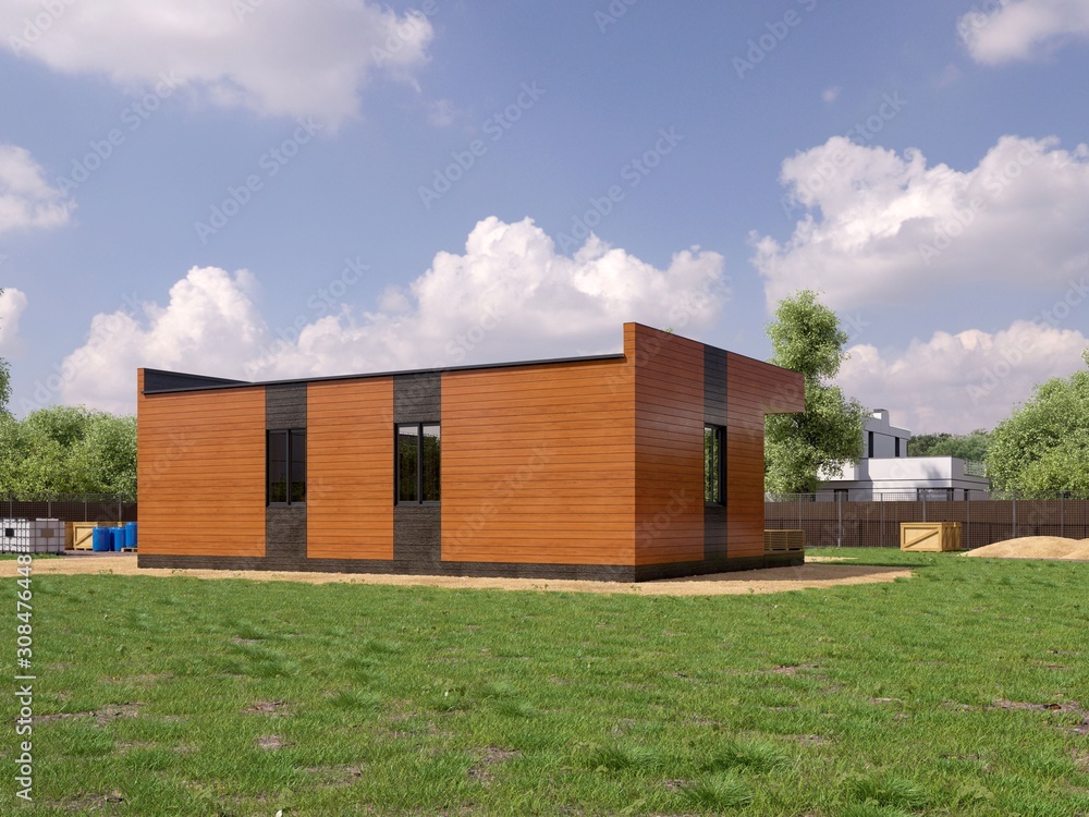 3d render of a modern frame building - detailed concept of construction ...