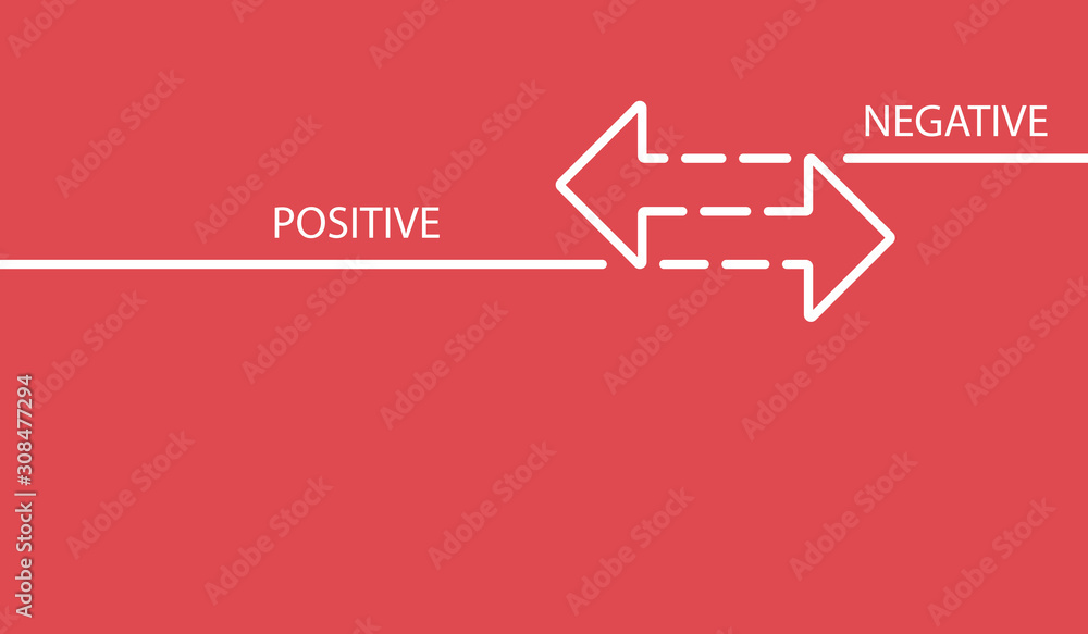 Positive negative. Two arrows from white lines on a red background ...