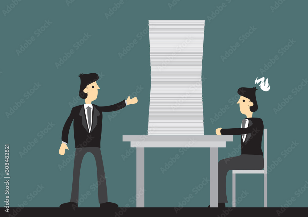 Boss Handing Employee Huge Workload Business Cartoon Vector ...