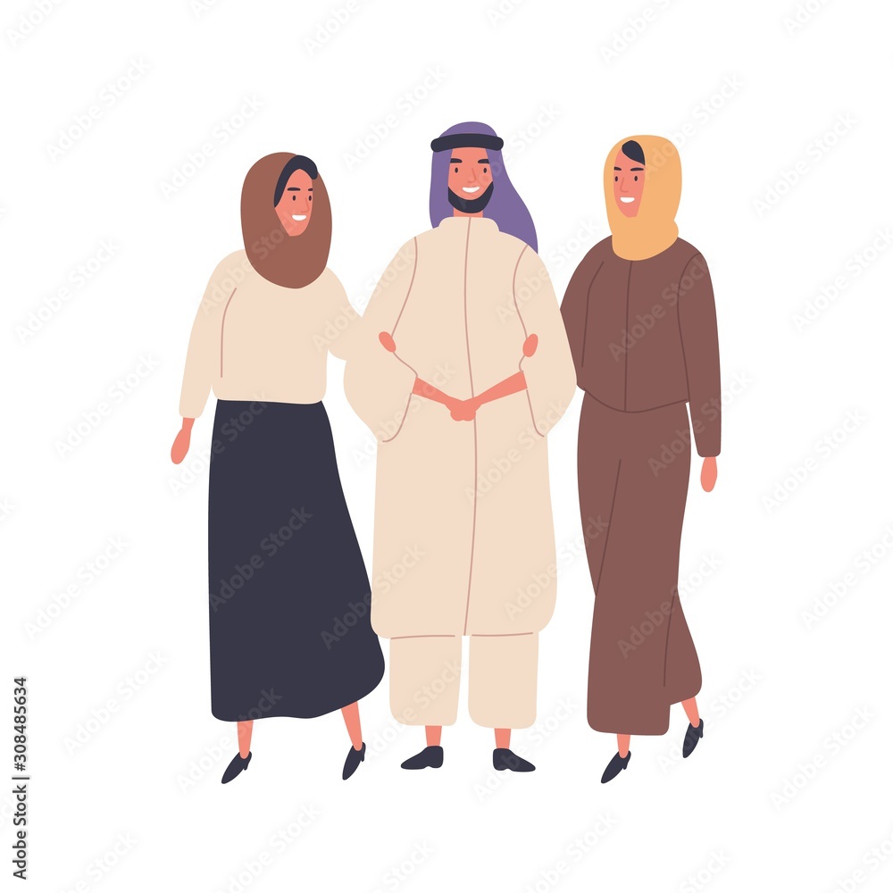 Muslim family flat vector illustration. People in national clothes ...