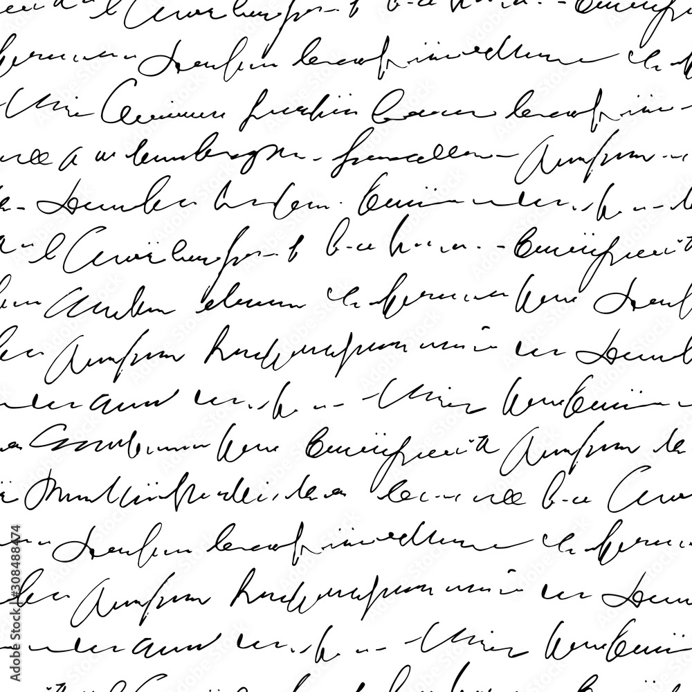 Handwritten abstract text seamless pattern, vector monochrome script ...