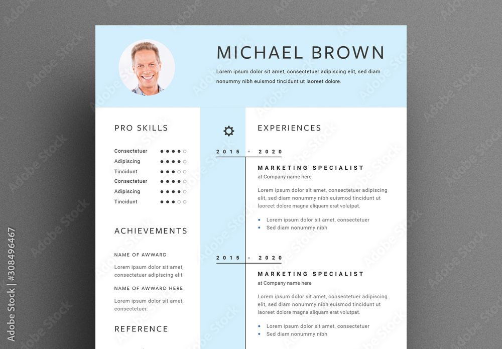 Blue Resume Layout with Timeline Stock Template | Adobe Stock