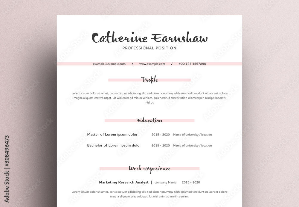 Resume Layout with Pink Accents Stock Template | Adobe Stock