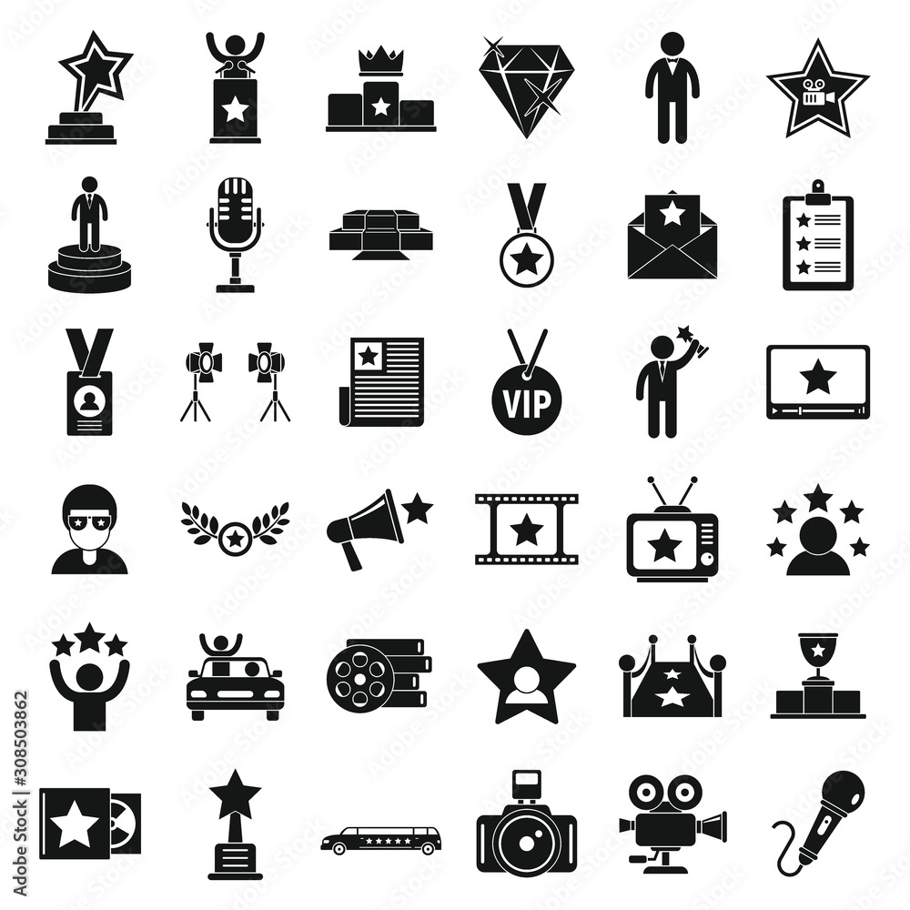Celebrity icons set. Simple set of celebrity vector icons for web ...