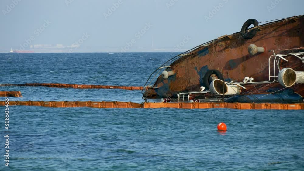 Containment Boom as Temporary Floating Barrier Used to Contain an Oil ...