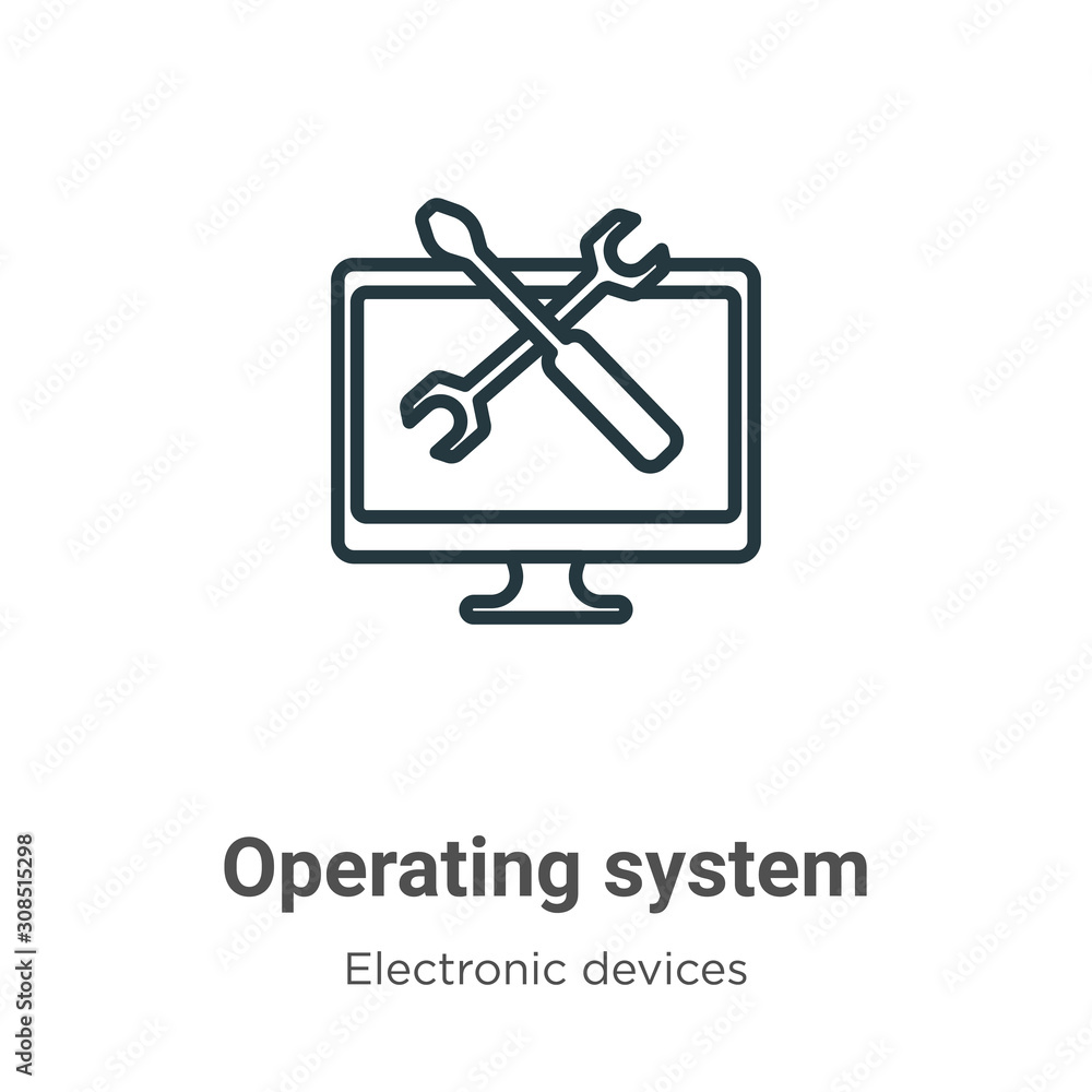 Operating system outline vector icon. Thin line black operating system ...