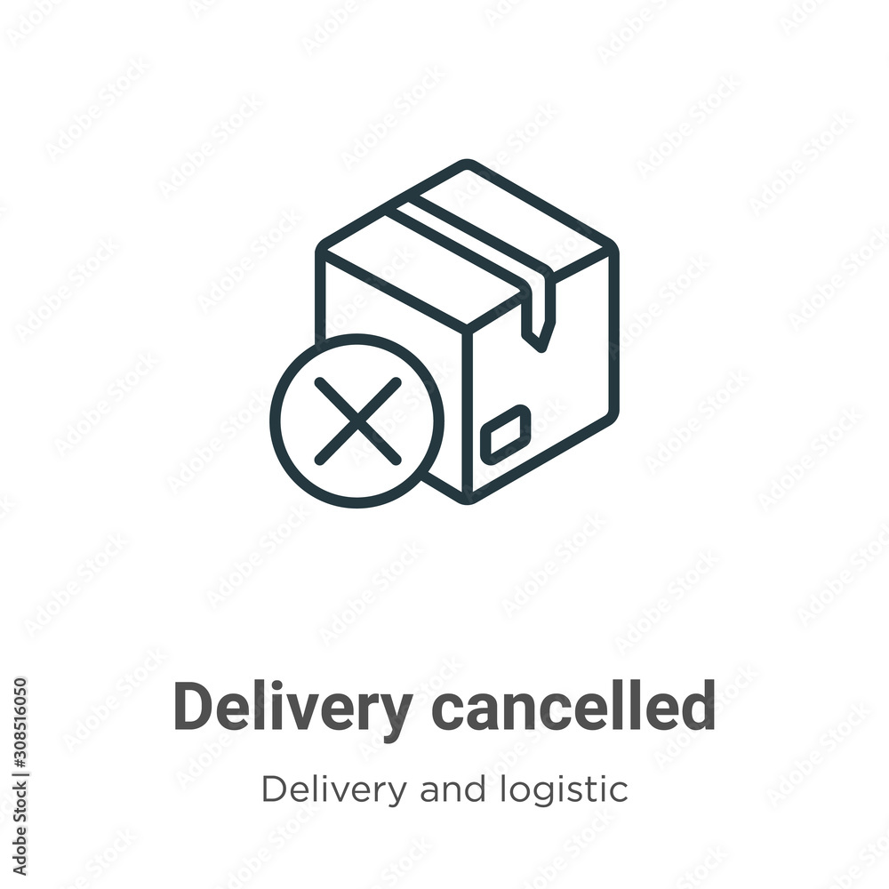 Delivery cancelled outline vector icon. Thin line black delivery ...