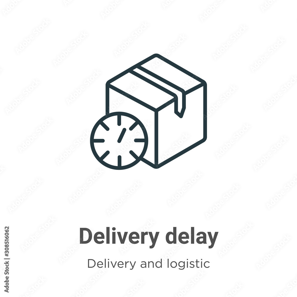 Delivery delay outline vector icon. Thin line black delivery delay icon ...