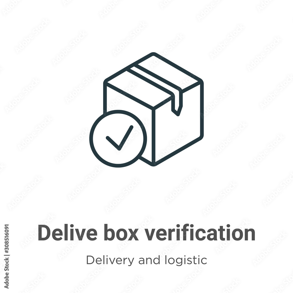 Delivered box verification outline vector icon. Thin line black ...