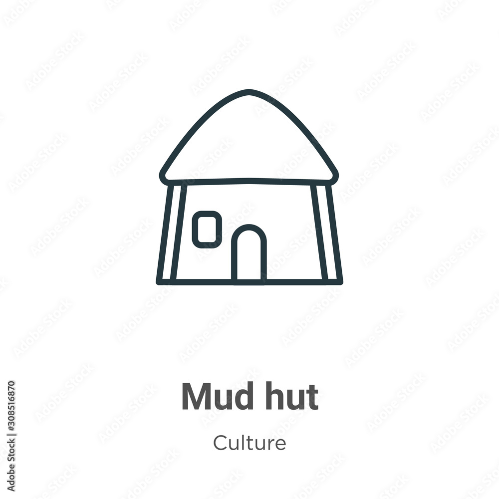 Mud hut outline vector icon. Thin line black mud hut icon, flat vector ...