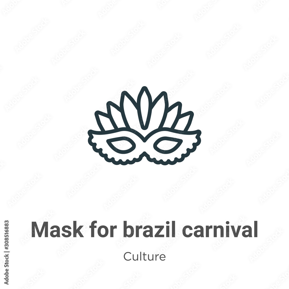Mask for brazil carnival celebration outline vector icon. Thin line ...