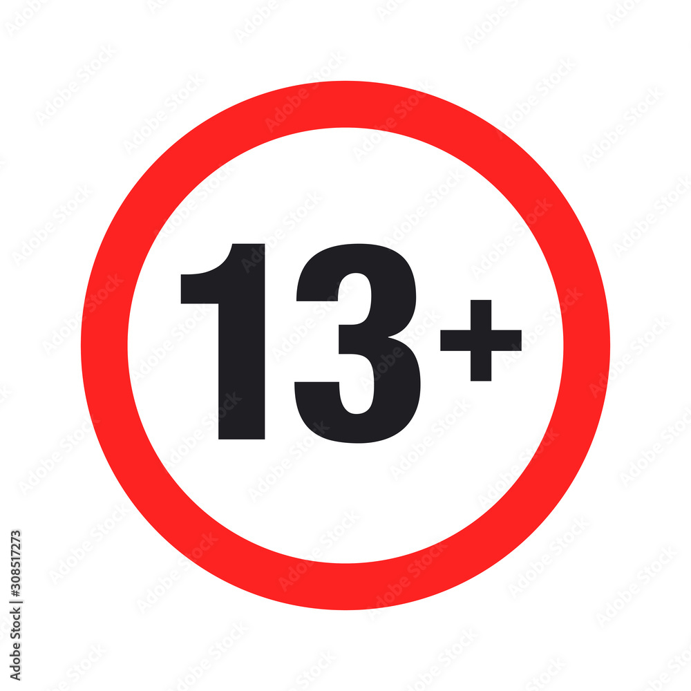 "Thirteen plus" round sign. Vector Illustration Stock Vector | Adobe Stock
