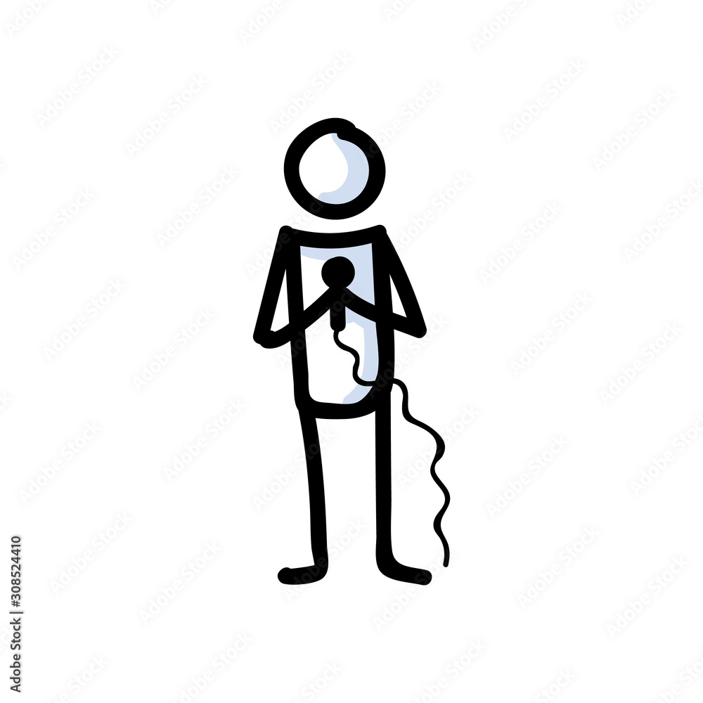 Hand Drawn Stick Figure Holding Microphone. Concept of Public Speaking ...