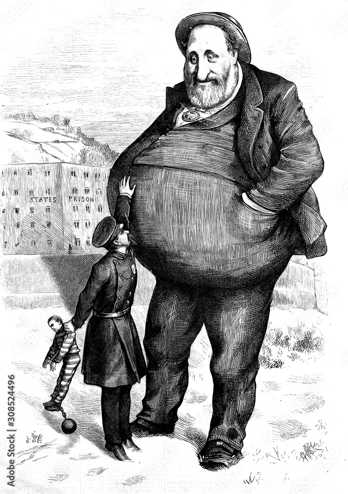Boss Tweed politcal drawing 1872, Line art, antique, vintage, in front ...