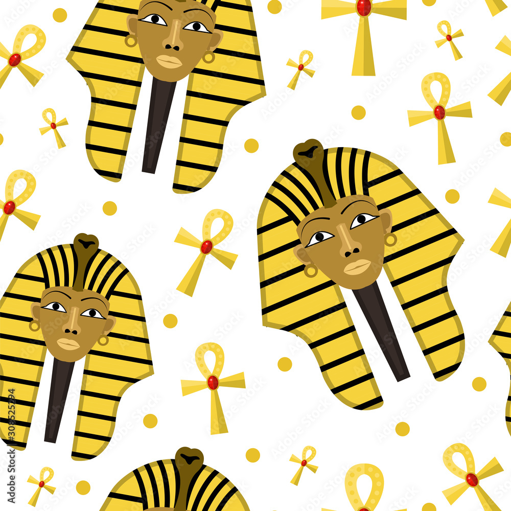 Pharaoh seamless pattern. ancient Egyptian king witch ankh endless ...