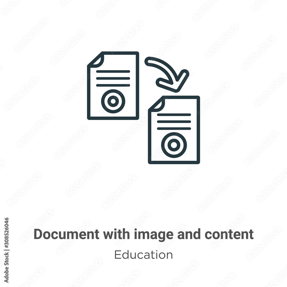 Document with image and content outline vector icon. Thin line black ...
