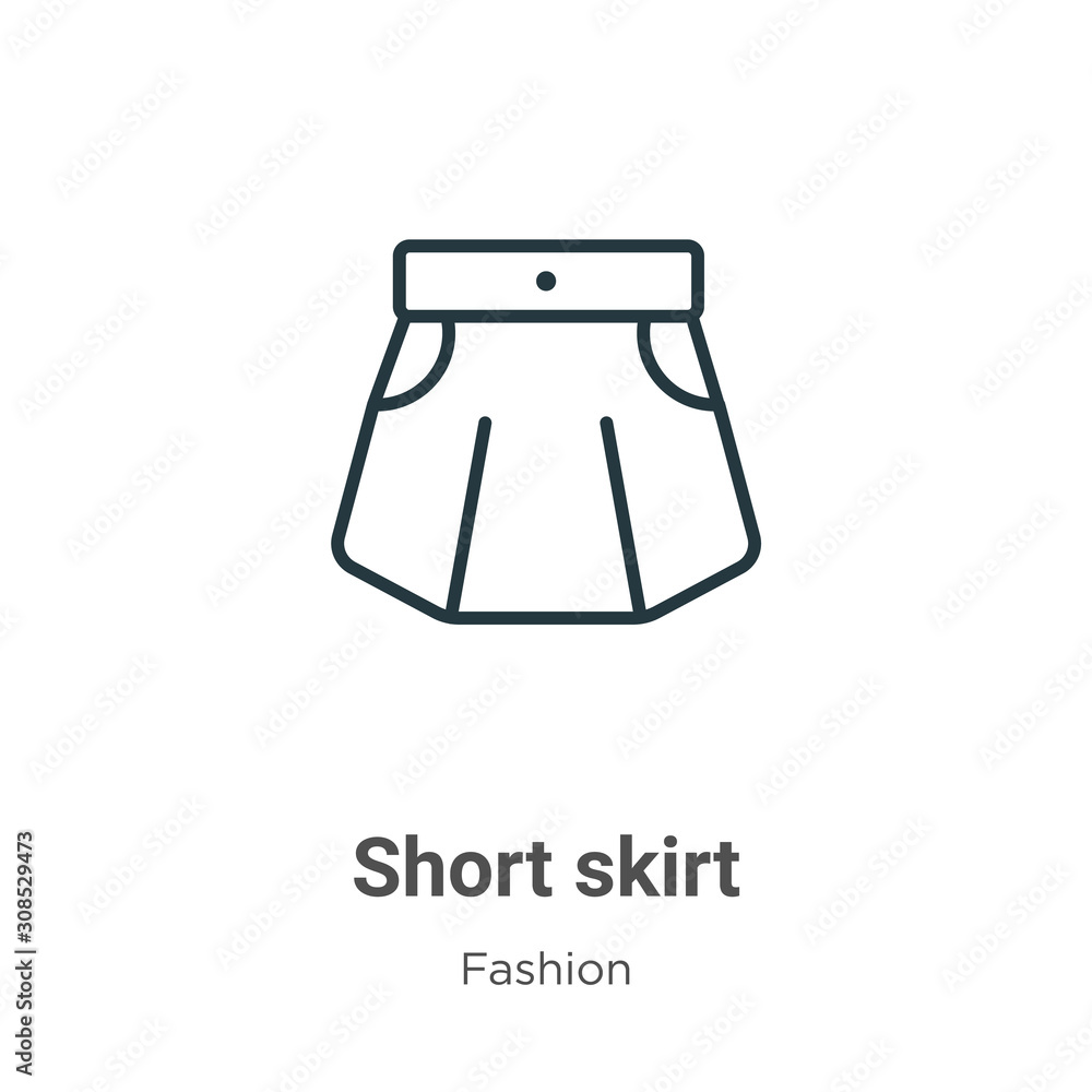 Short skirt outline vector icon. Thin line black short skirt icon, flat ...