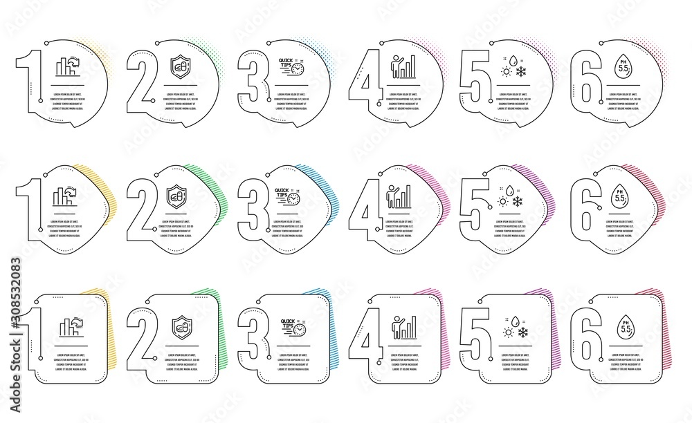 Ph neutral, Weather and Quick tips line icons set. Infographic timeline ...