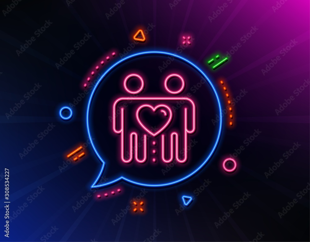 Friends couple line icon. Neon laser lights. Friendship sign ...