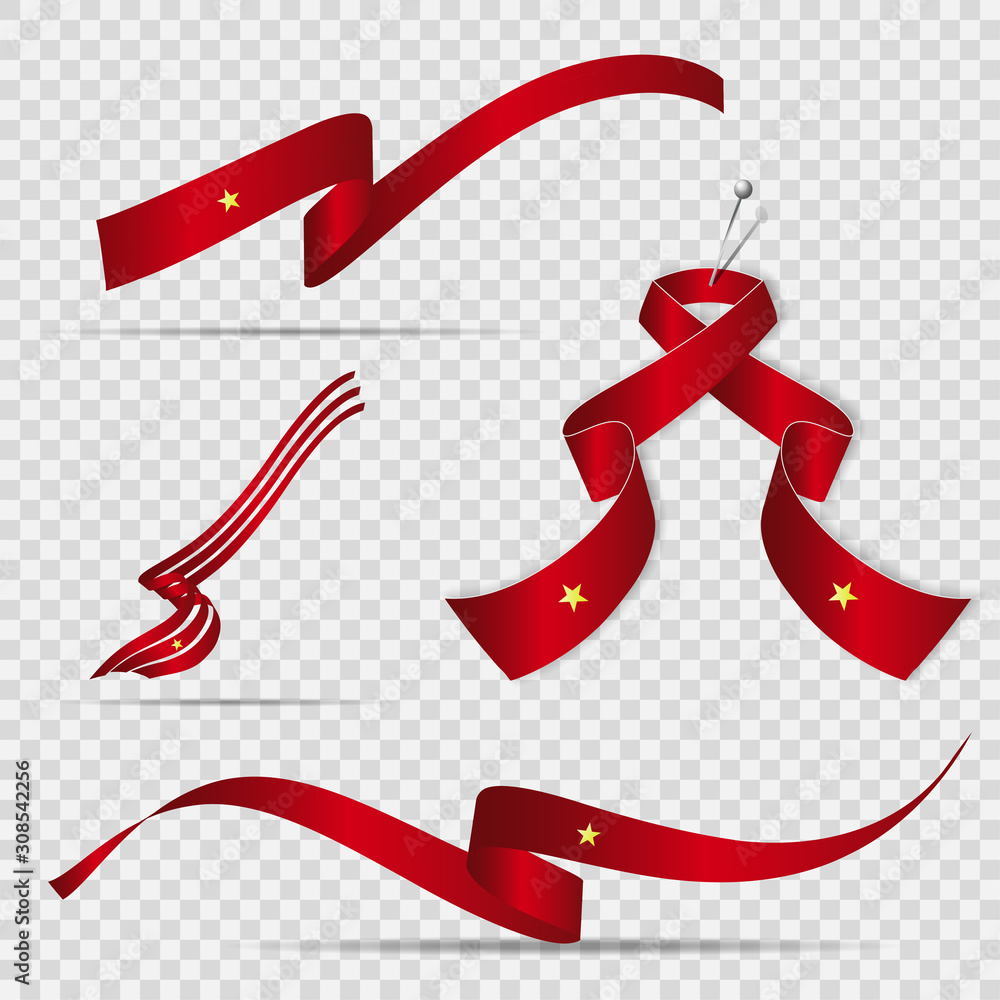 Flag of Vietnam. 2nd of September. Set of realistic wavy ribbons in ...
