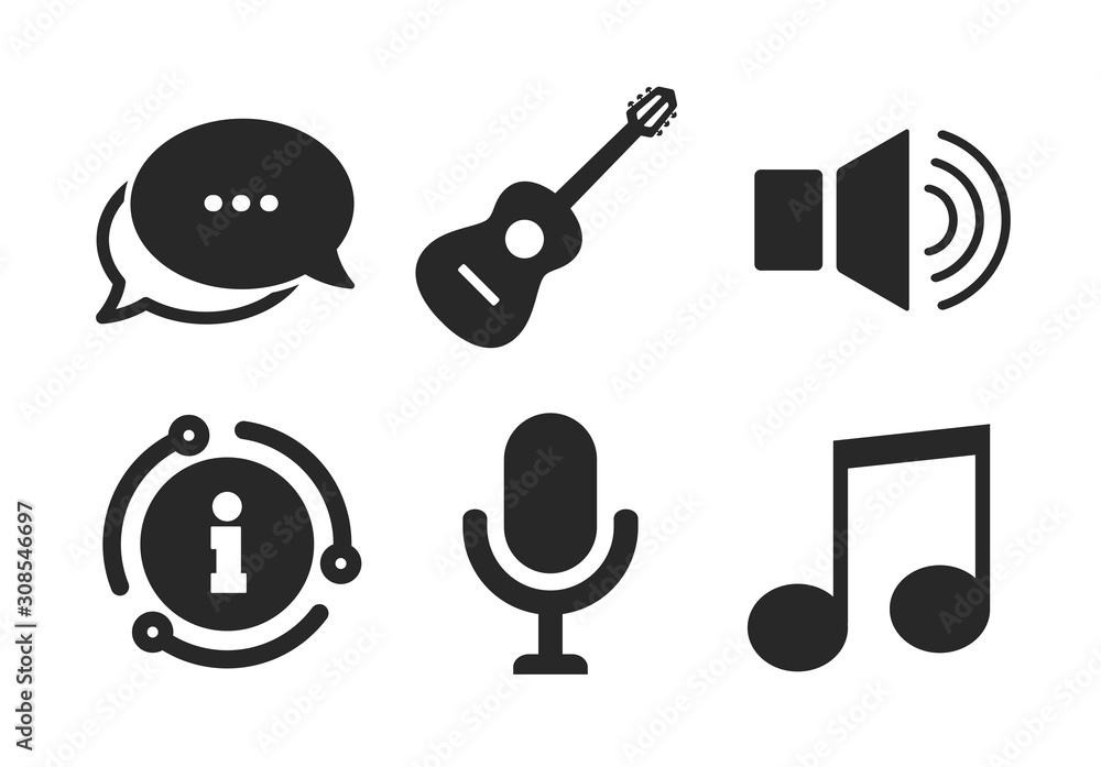 Microphone and Sound speaker symbols. Chat, info sign. Musical elements ...