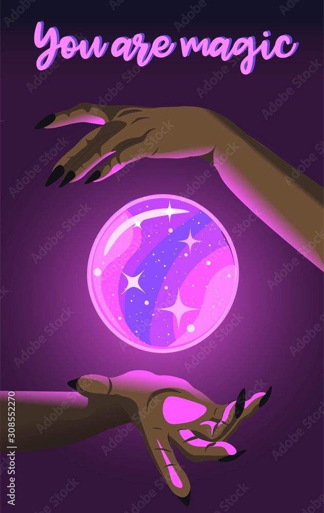 Black woman making a glowing and magic crystal ball to float. Poster ... Black woman making a glowing and magic crystal ball to float. Poster ...
