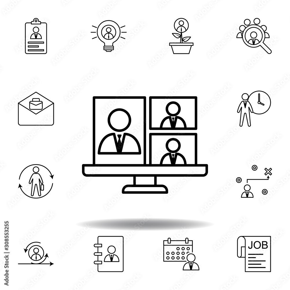 Call, conference, laptop, business talk icon. Set of hr elements. Can ...