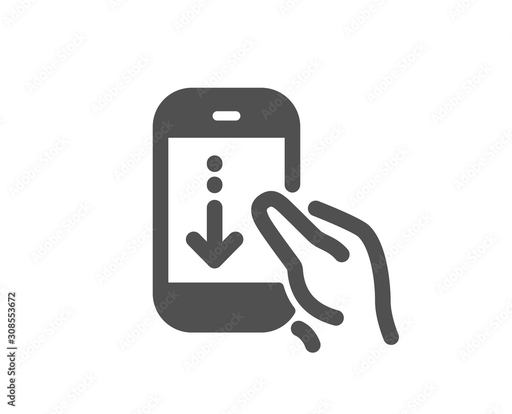Scrolling screen sign. Scroll down phone icon. Swipe page. Classic flat ...