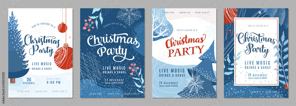 Christmas party invitation poster background in trendy flat style Stock ...