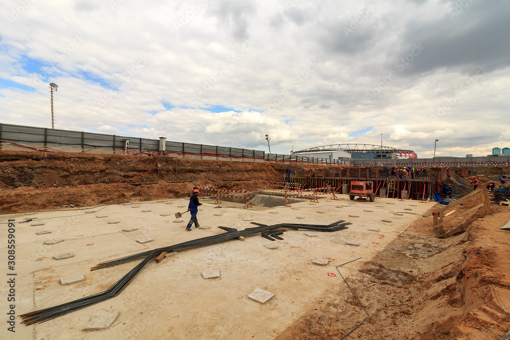 Pile driving in foundation pit construction apartment building. Piling ...