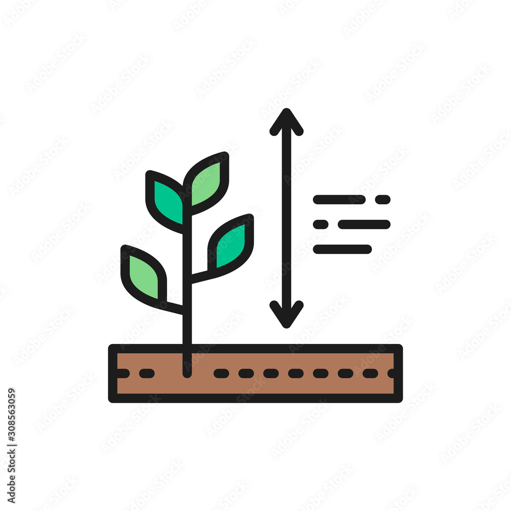 Vector plants growing, plant height flat color line icon. Stock Vector ...