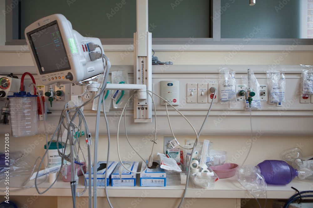 Hospital emergency room counter top with supplies Stock Photo | Adobe Stock