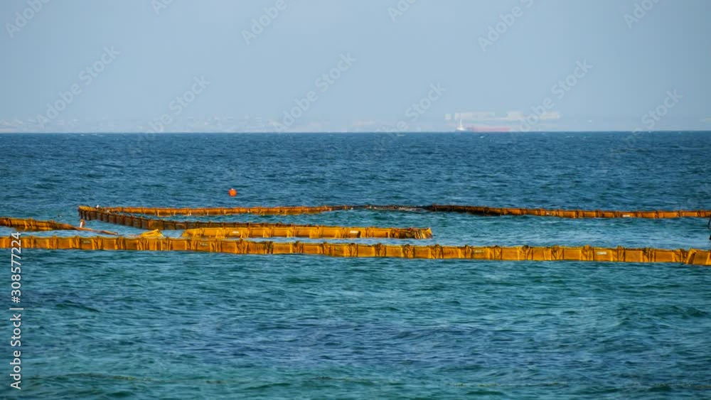 Containment Boom as Temporary Floating Barrier Used to Contain an Oil ...