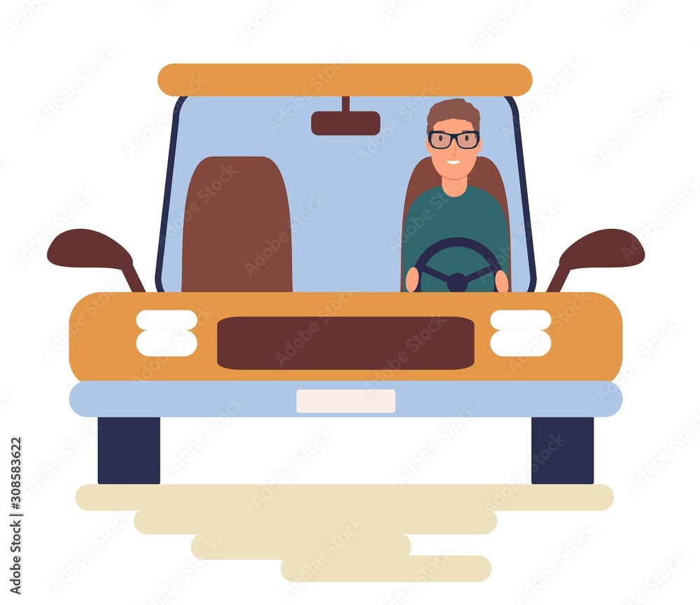 Funny people driving cars isolated on white background. Men in ...