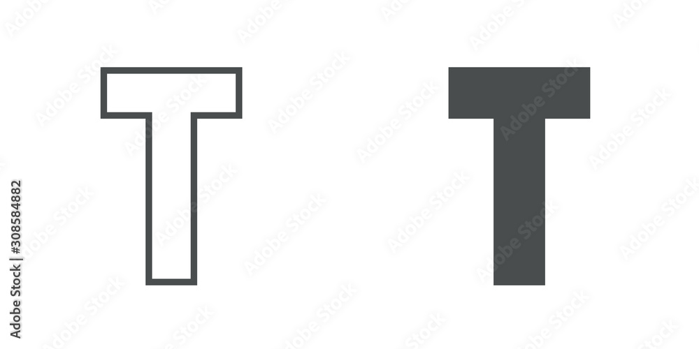 Logotipo letra T de bloques estilo contorno y estilo relleno en color ...