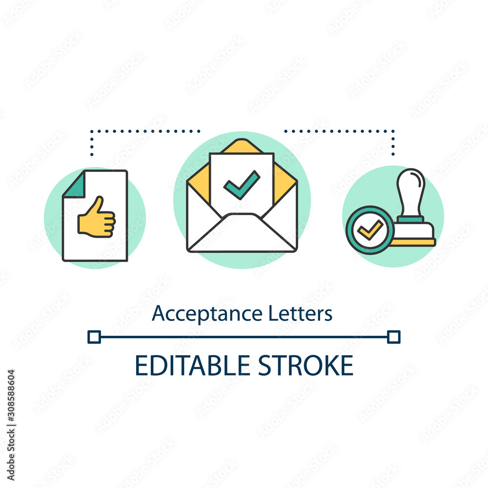Acceptance letters concept icon. Envelope with acceptance letter ...