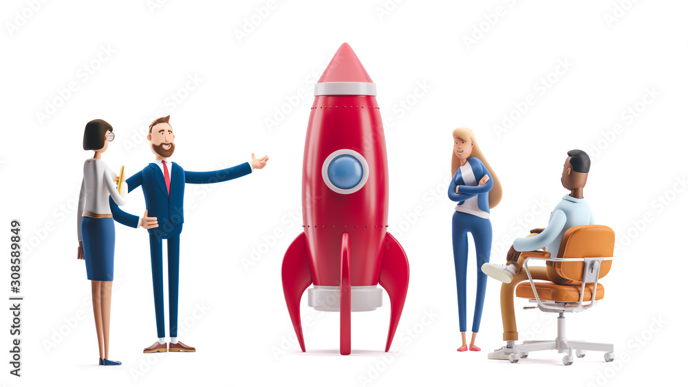 Team developing an innovative product. 3d illustration. Cartoon ...