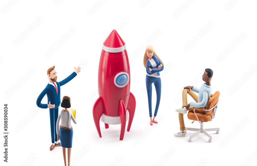 Team developing an innovative product. 3d illustration. Cartoon ...