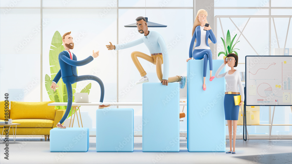 Career Ladder with Characters. 3d illustration. Cartoon characters ...