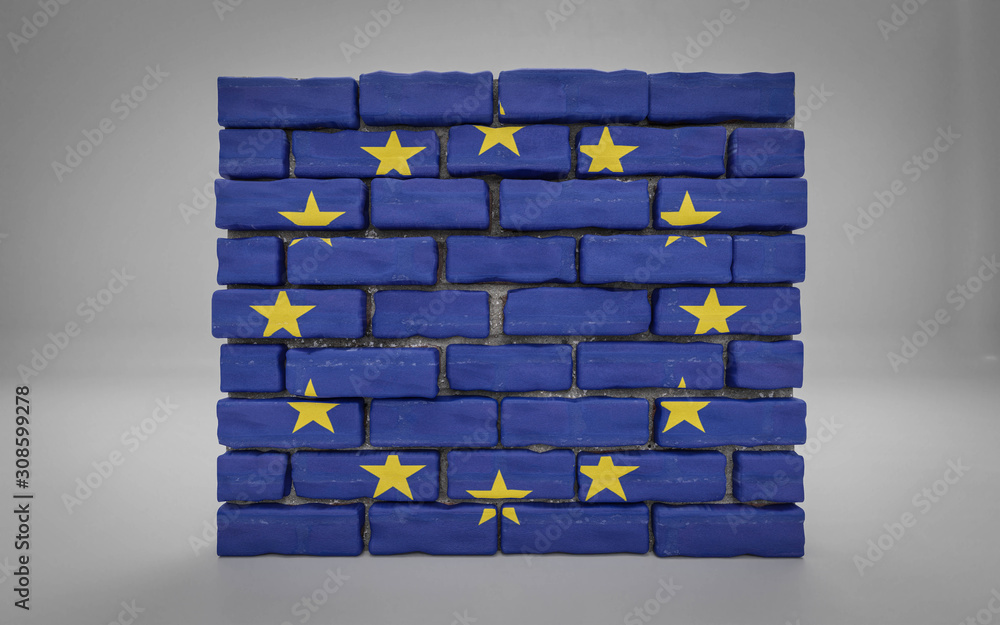 Brick wall with the colors of the European Union symbolizing the ...