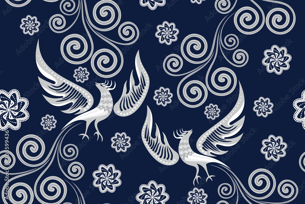 Seamless pattern with phoenix vector Illustration, Indonesian batik ...