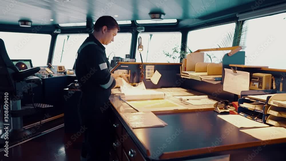 Vidéo Stock Marine navigational officer during navigational watch on ...